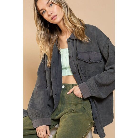 POL | Tops | Pol Clothing Buttonup Dad Shirt Shacket Topoversized Fit ...
